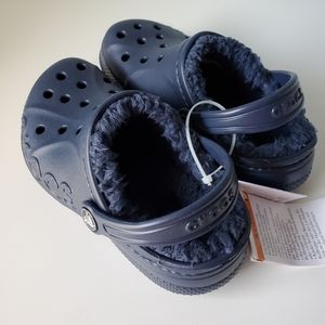 CROCS | Shoes | New With Tags Kids Crocs Baya Faux Fur Lined Clog Navy ...